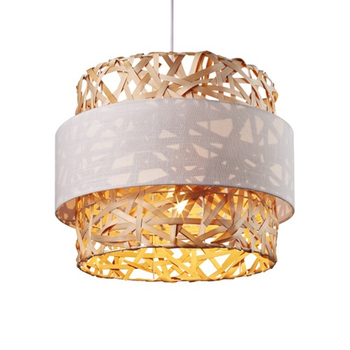 2 Layers Rattan & Fabric Pendant Lamp Shade
